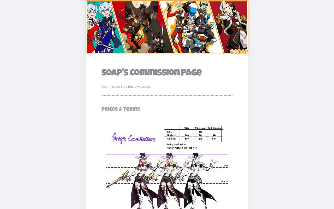 Soap's commission page